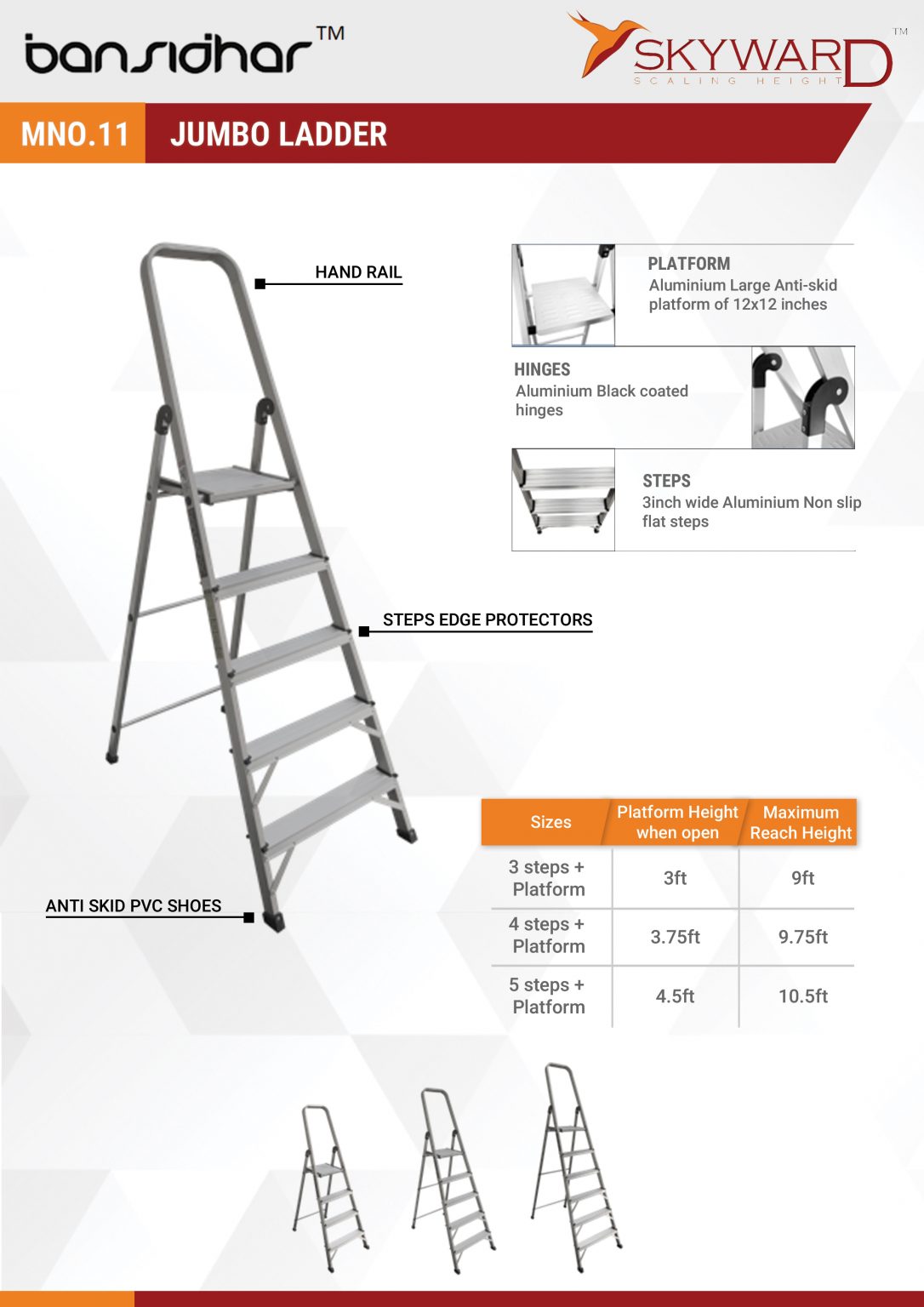 Model No.11 Aluminium Jumbo Ladder | Skyward India